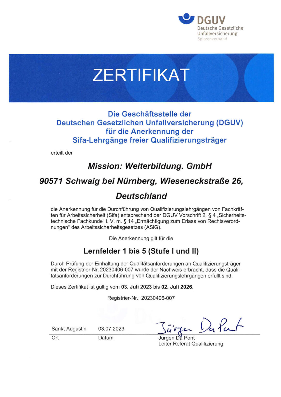 Akademie für Sicherheit – Fachkraft für Arbeitssicherheit (Sifa)